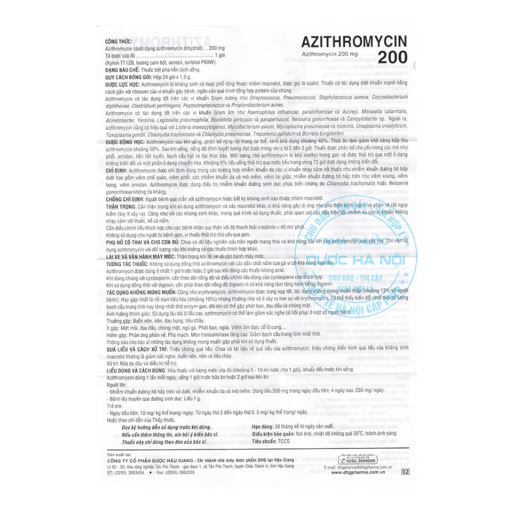 Thuốc Azithromicin 200 DHG điều trị nhiều loại nhiễm khuẩn