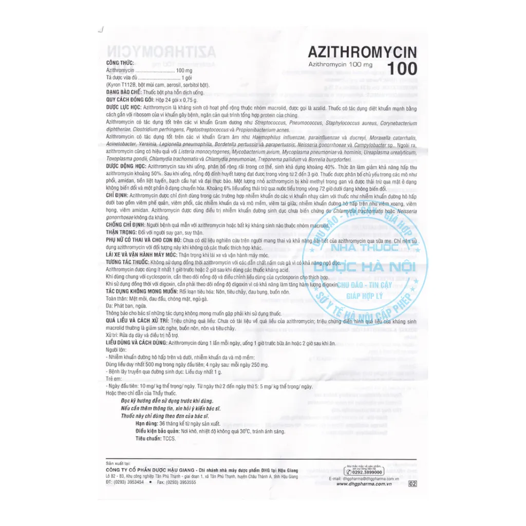 Thuốc Azithromycin 100 DHG điều trị nhiều loại nhiễm khuẩn với cơ chế ...