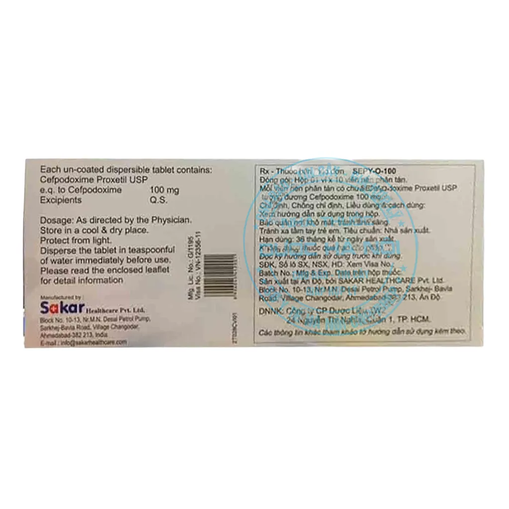 Thuốc Sepy-O-100 điều trị nhiễm khuẩn an toàn và hiệu quả